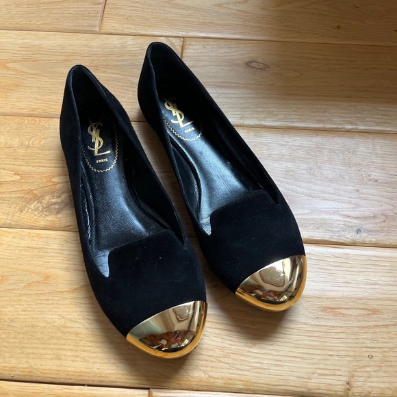 Yves Saint Laurent | Shoes | Authentic Ysl Suede And Gold Flats No Box | Poshmark